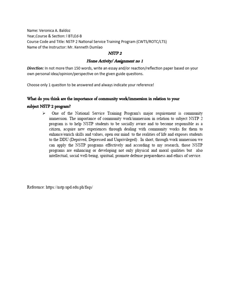 NSTP 2 Assignment No.1 | PDF