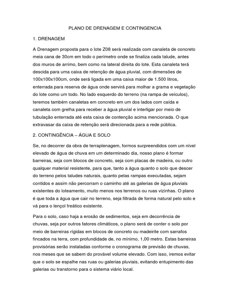 Plano de Drenagem e Contingência para Lote Z08 | PDF | Ambiente natural ...