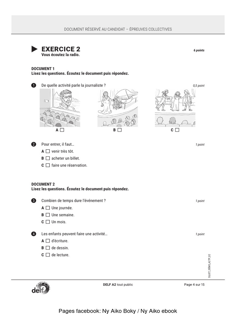 Exercices de compréhension orale DELF A2 | PDF