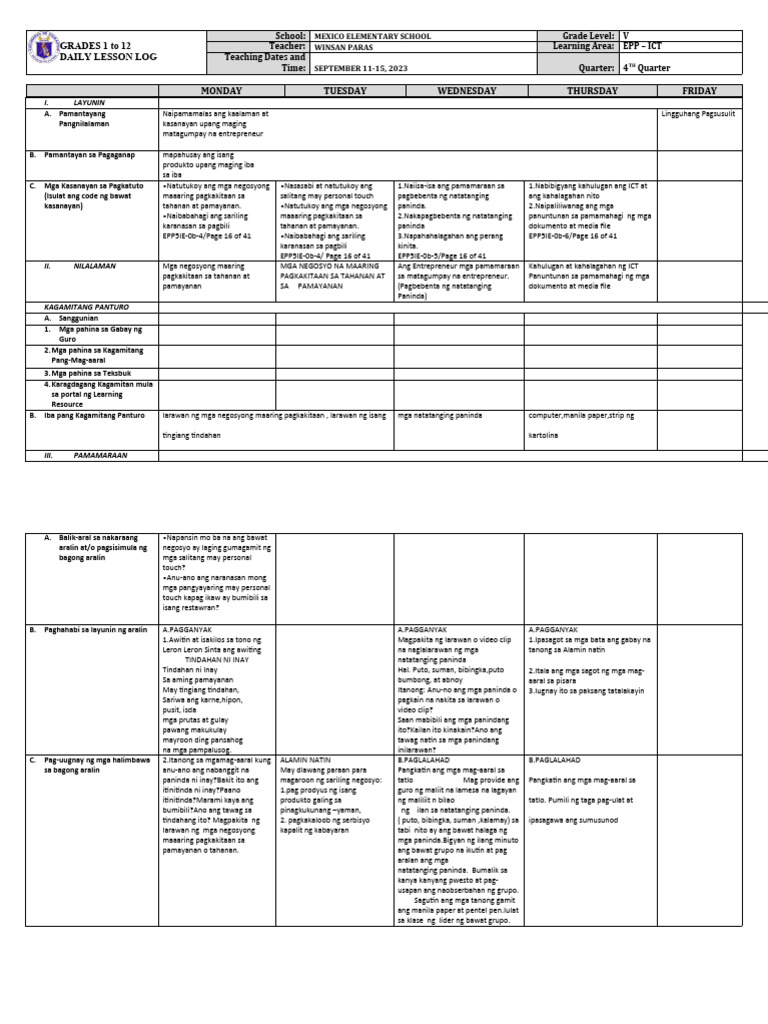 Grade 5 DLL EPP 5 Q4 Week 2 | PDF