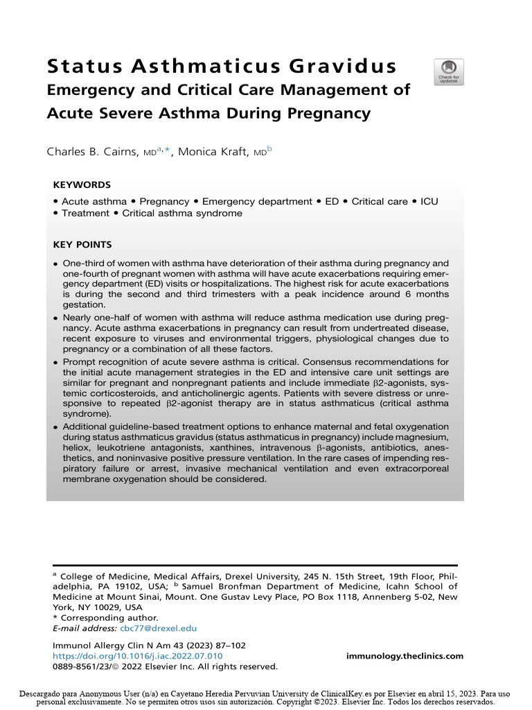 Status Asthmaticus Gravidus Pdf Asthma Pregnancy