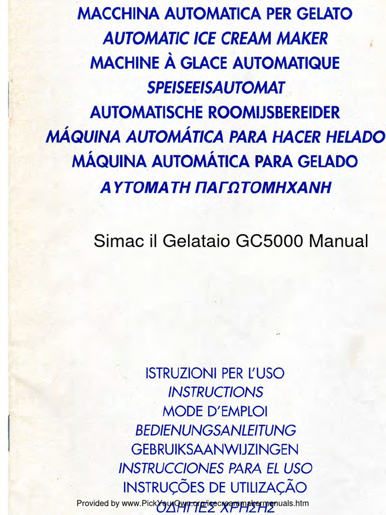 Simac GC5000 Gelato Maker Manual | PDF | Home & Garden