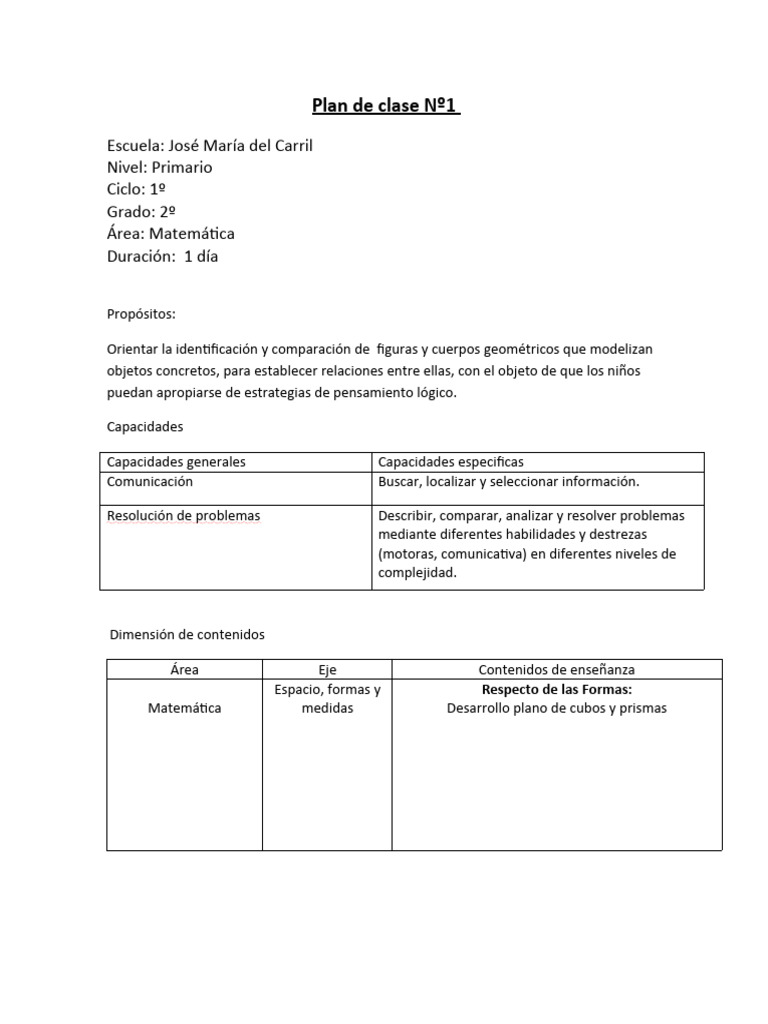 Plan de Clase Matematca Cuerpos Geometricos | PDF | Geometría | Salón ...