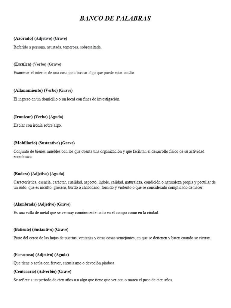 Banco de Palabras | PDF