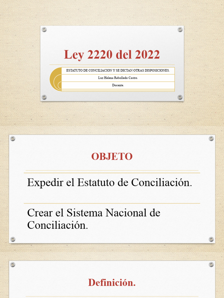 Diapositivas Conciliacion Ley 2220 Del 2022 | PDF