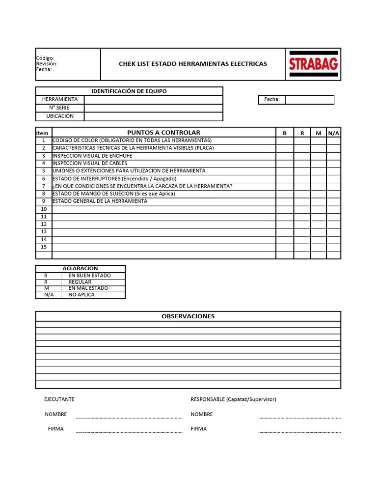 Check List Herramientas Eléctricas | PDF Check List Herramientas Eléctricas | PDF