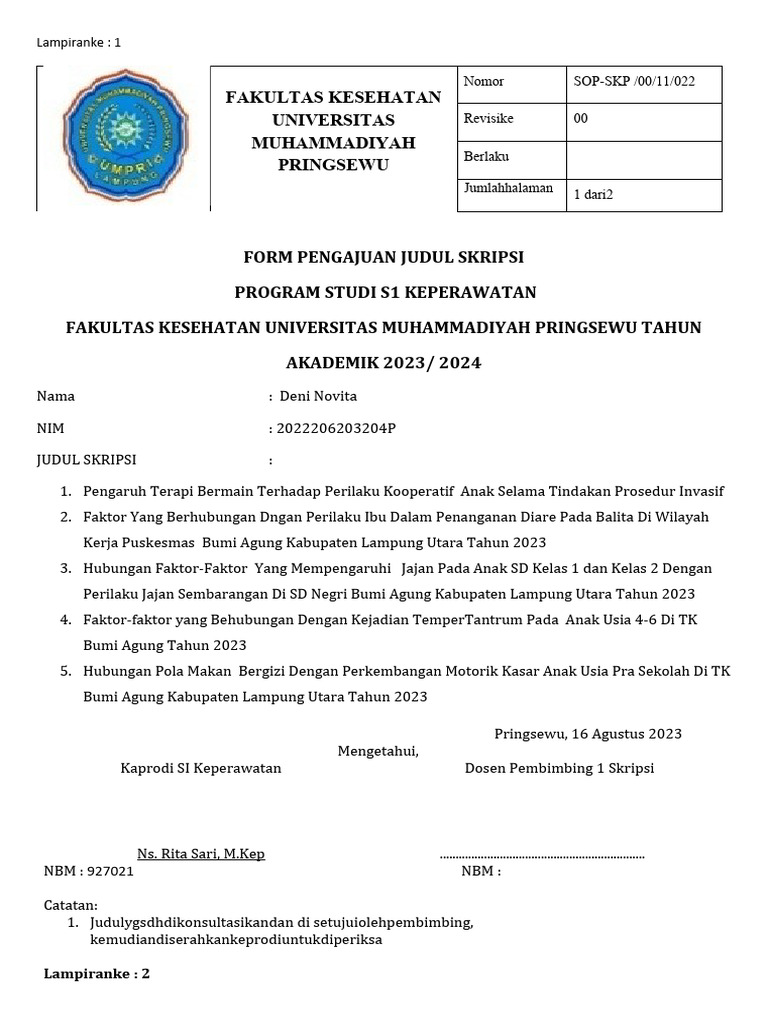 Form Judul Skripsi Deni Novita | PDF