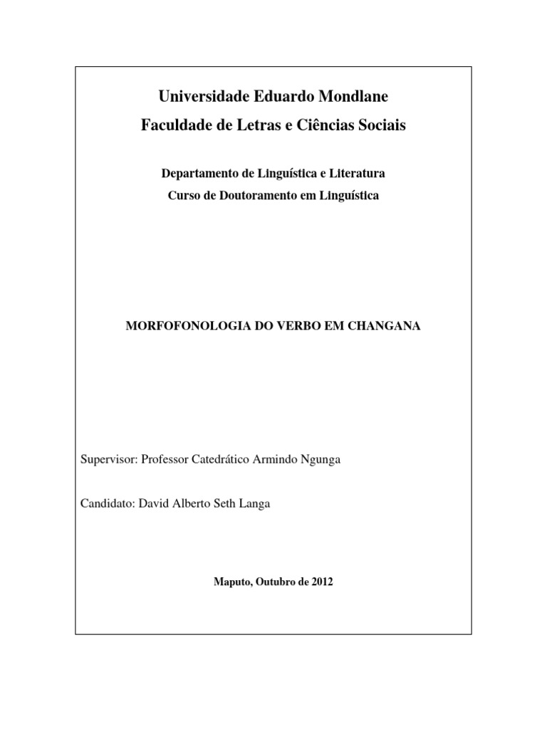 Langa, David MORFOFONOLOGIA DO VERBO EM CHANGANA | PDF