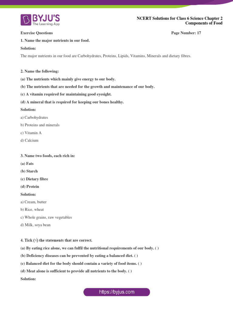 NCERT Solutions For Class 6 April 3 Science Chapter 2 Components of ...
