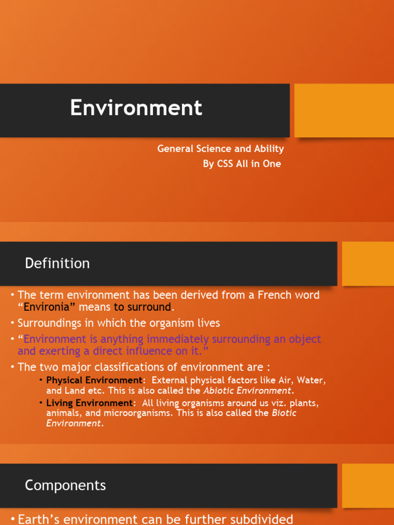 Lecture 08 Our Environment and Its Components CSS PMS General Science and Ability | PDF ...