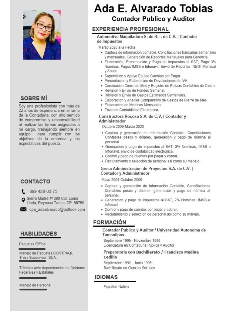 CV Ada Alvarado Tobias | PDF | Contabilidad | Contador