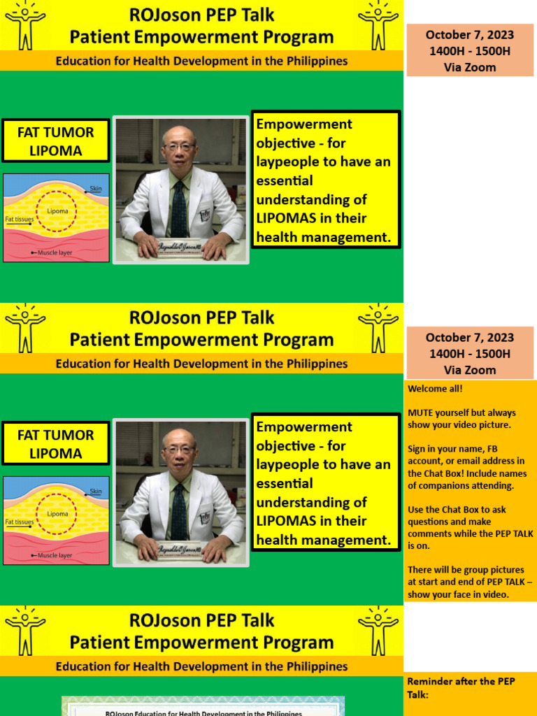 ROJoson PEP Talk: FAT TUMOR LIPOMA | PDF | Medicine | Clinical Medicine