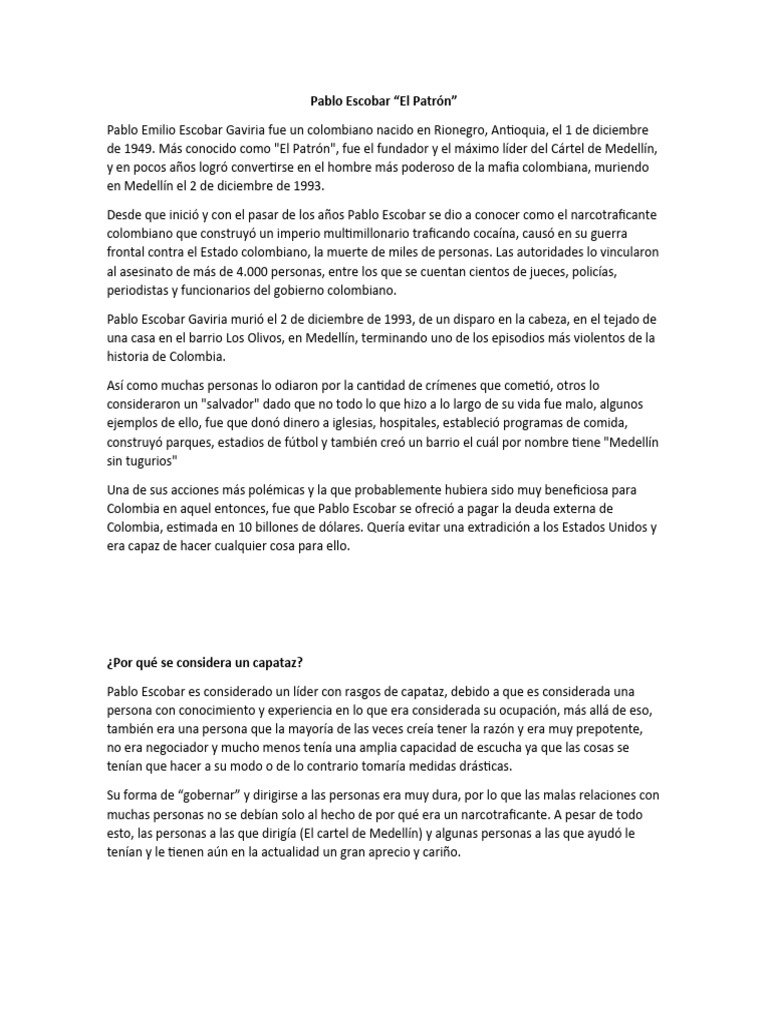 Pablo Escobar - Historia | PDF
