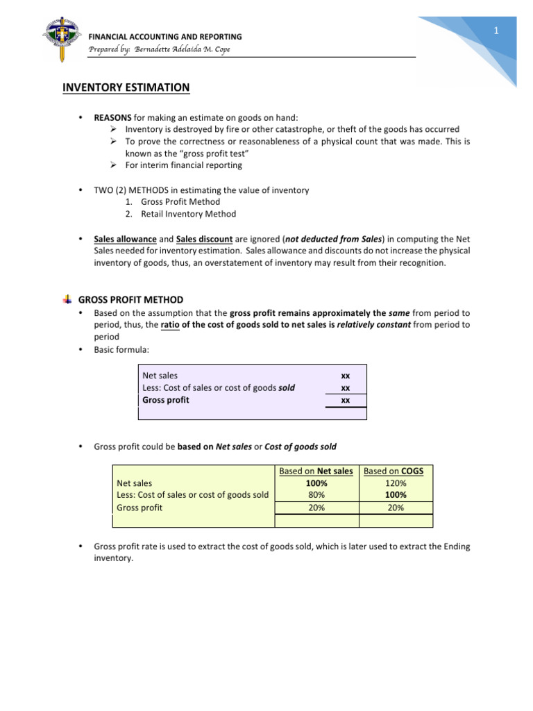 Inventory Estimation | PDF | Inventory | Cost Of Goods Sold