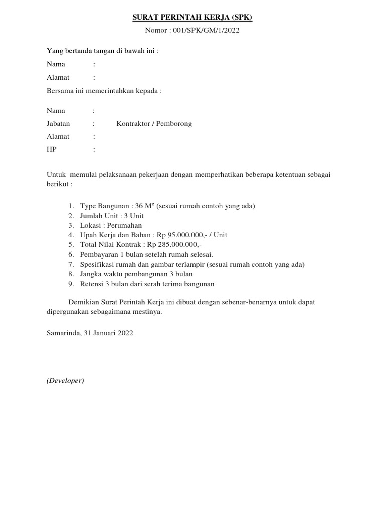 Surat Perintah Kerja (SPK) | PDF