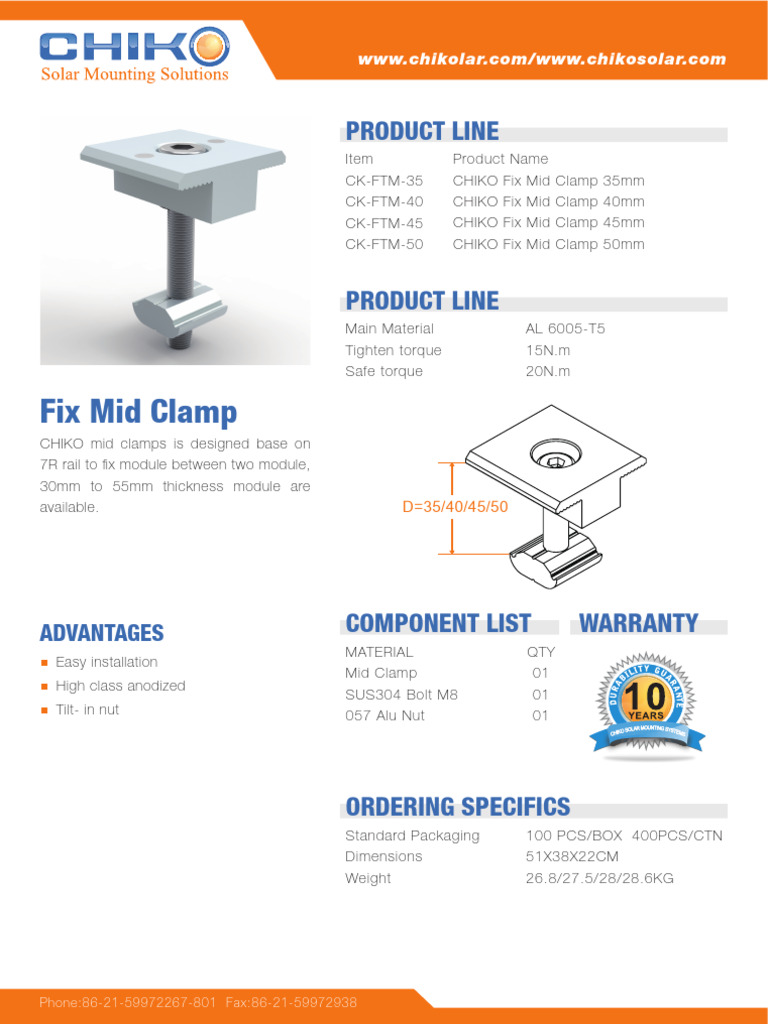 Mid Clamp DATA SHEET V201702 | PDF | Technology & Engineering