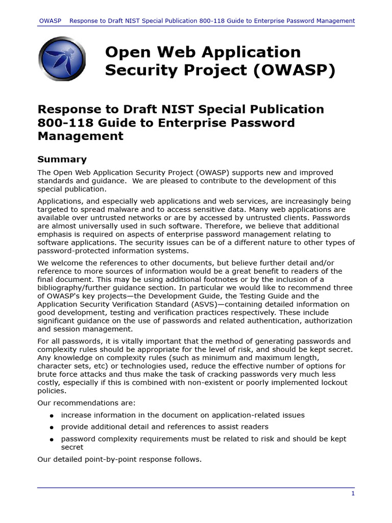 Owasp Nist sp800 118 Response | PDF | Password | World Wide Web