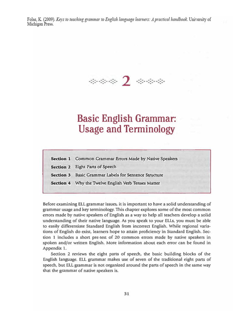 Folse - 2009 - Keys To Teaching Grammar - CH 2 | PDF | Verb | Grammatical Tense