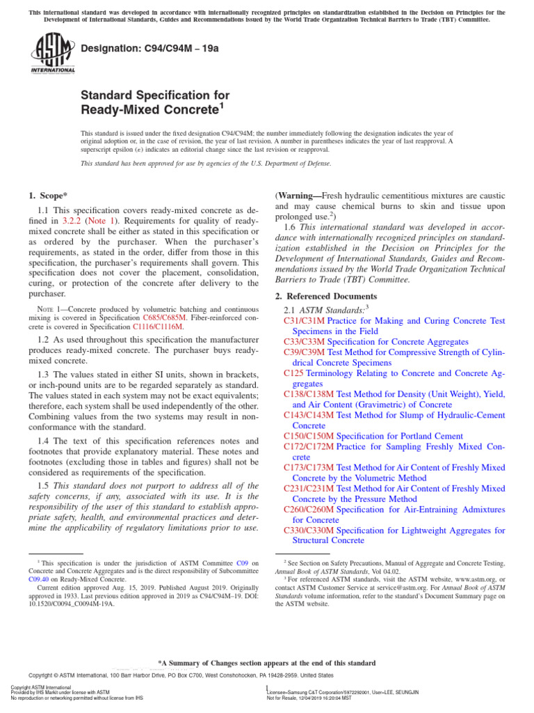 Astm C94 | PDF | Concrete | Cement