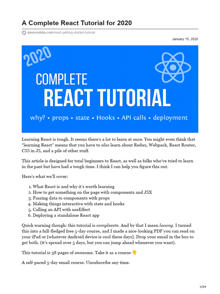 A Complete React Tutorial For 2020 Download Free Pdf Java Script Anonymous Function