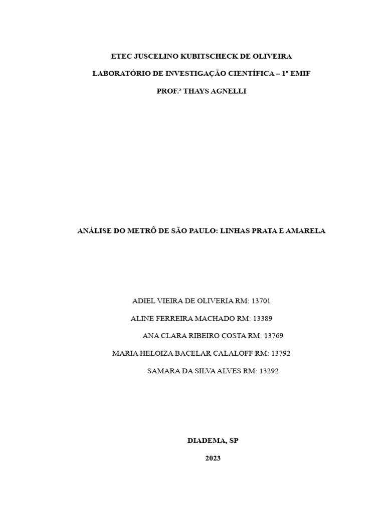 Análise Metrô | PDF