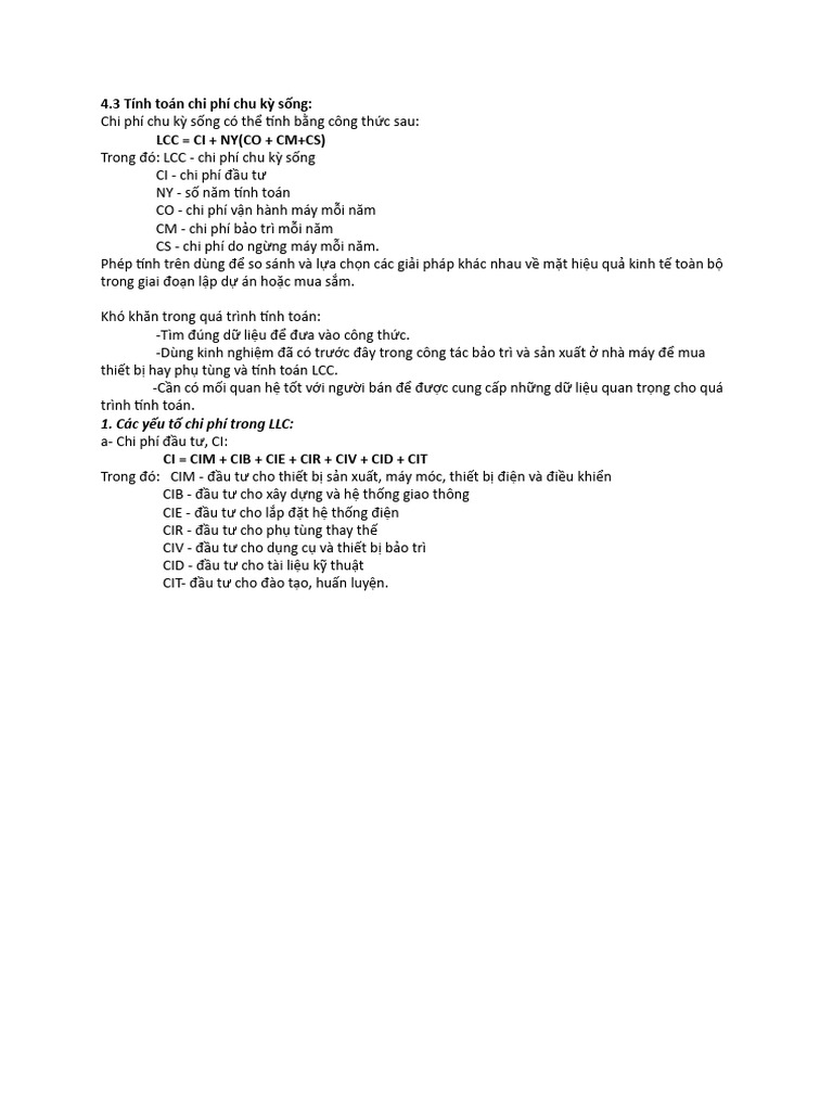 4.3 Tính toán chi phí chu kỳ sống | PDF