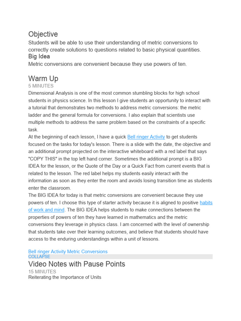Metric Conversion | PDF | Physics | Rubric (Academic)