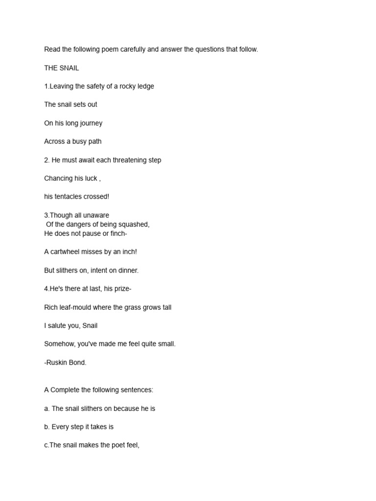 Unseen Poem - The Snail | PDF