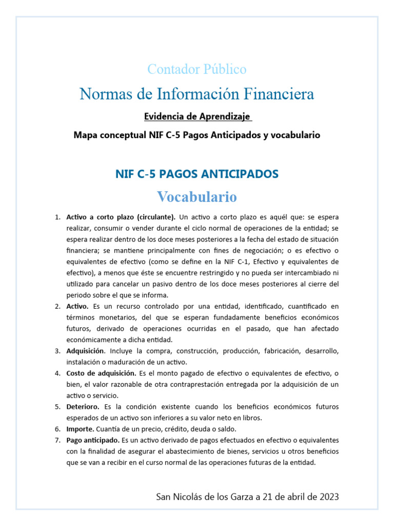 Evidencia Nif C5 | PDF
