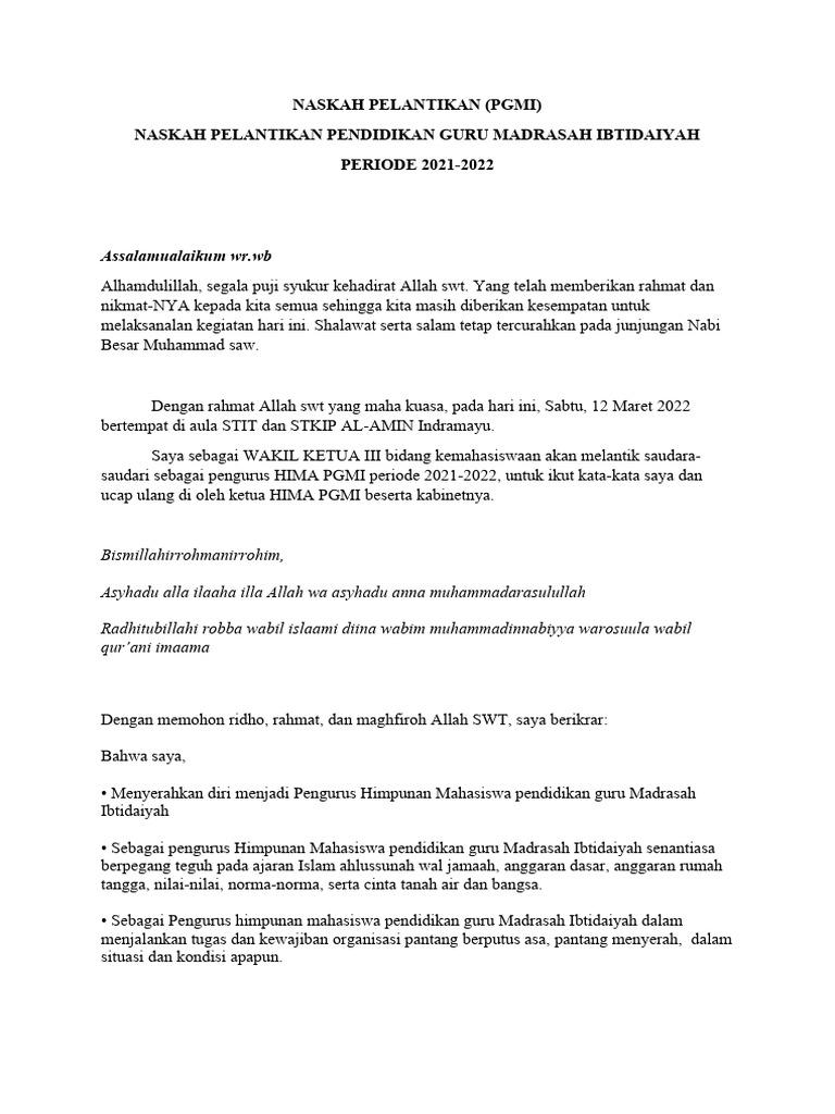 NASKAH PELANTIKAN PGMI | PDF