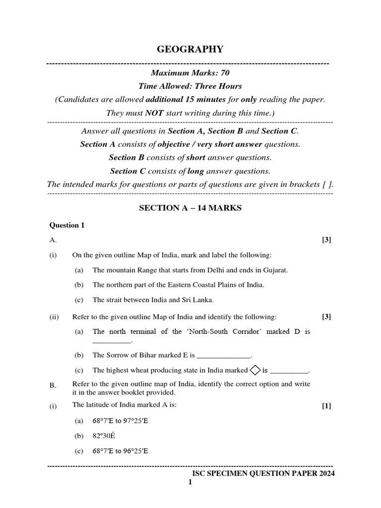 ISC Geography Exam 2024 | PDF