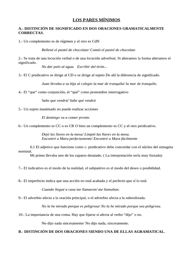 PARES MÍNIMOS | PDF | Adverbio | Asunto (gramática)