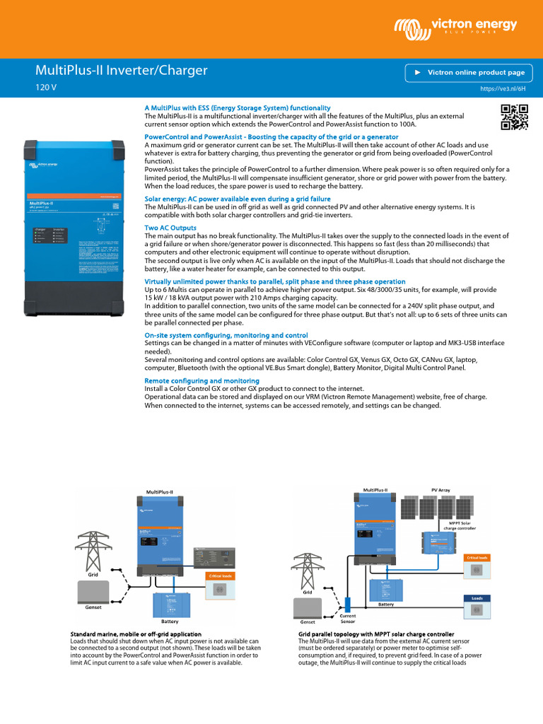 Datasheet MultiPlus II 120V EN | PDF | Electrical Grid | Battery Charger