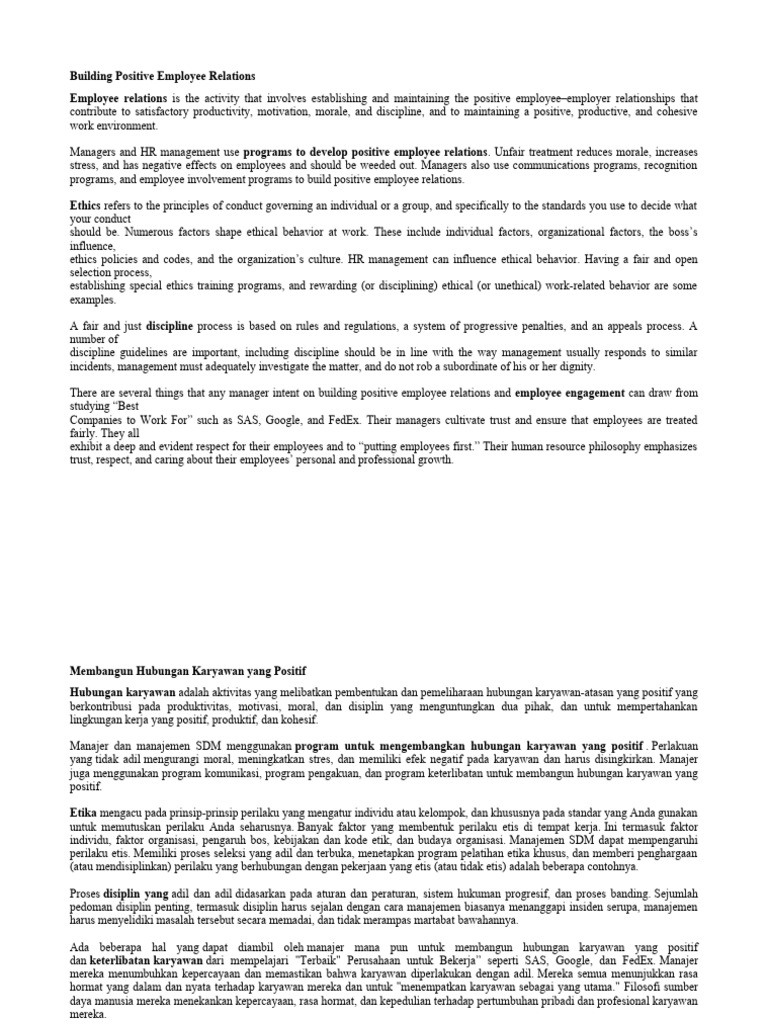 Building Positive Employee Relations Pdf Employment Disciplines