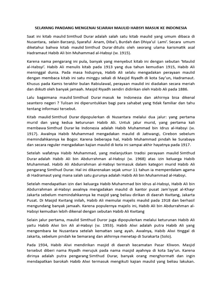 Sejarah Maulid Habsyi di Indonesia | PDF | Sejarah | Agama & Spiritualitas
