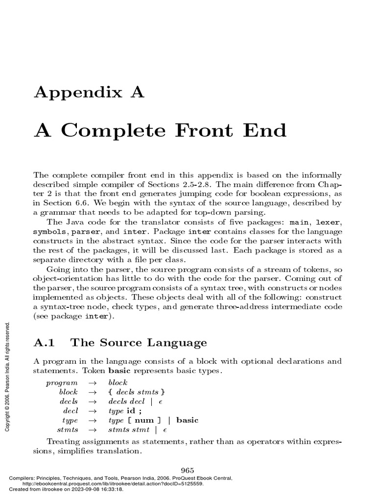 Compilers Principles Techniques And Tools A A Complete Front End Pdf