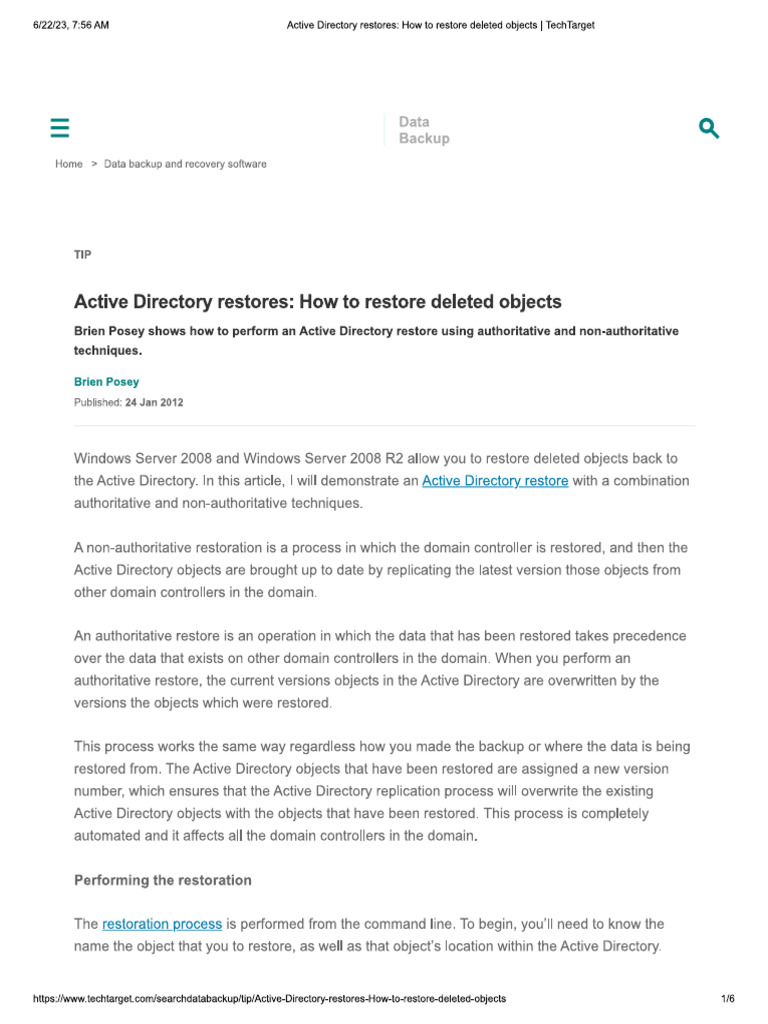 Active Directory restores_ How to restore deleted objects _ TechTarget ...