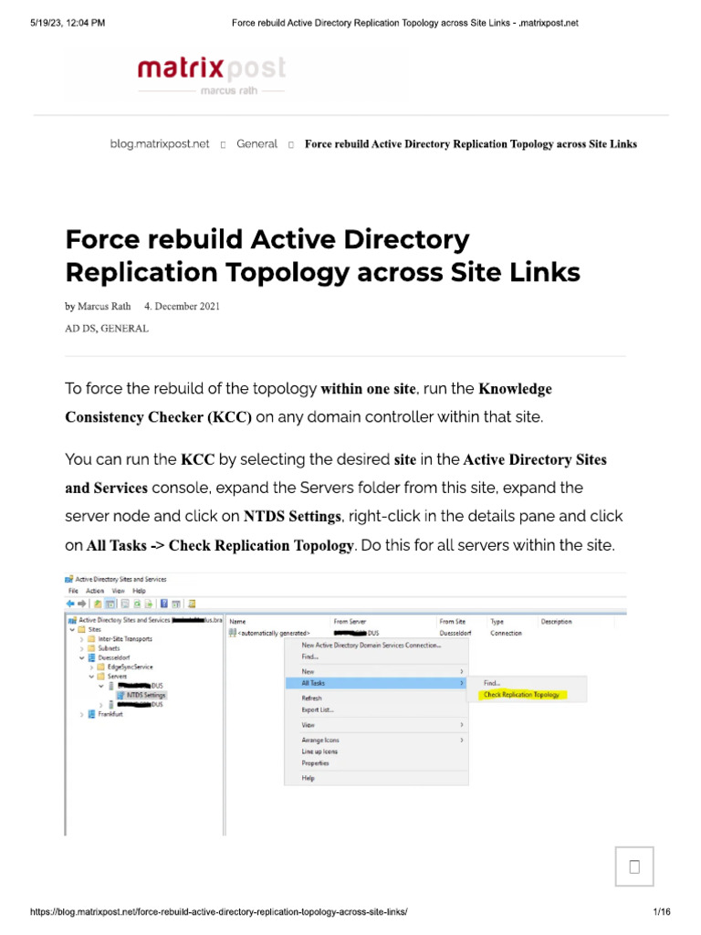 Force Rebuild Active Directory Replicat... Gy Across Site Links ...