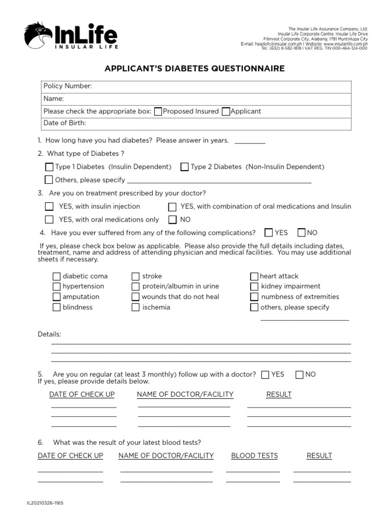 Diabetes Questionnaire | PDF