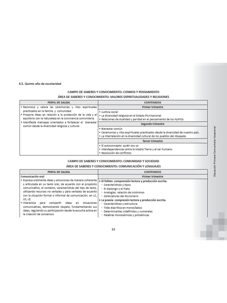 Planes y Programas - Nivel 5to Primaria (2023) | PDF | Conocimiento