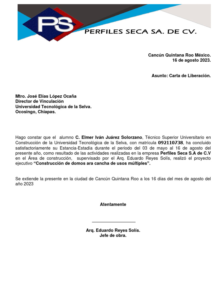 Ejemplo de Carta de Liberacion | PDF