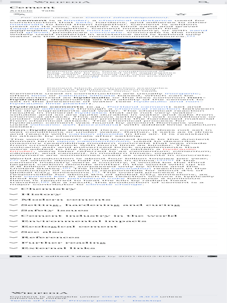 Cement - Wikipedia | PDF | Cement | Lime (Material)