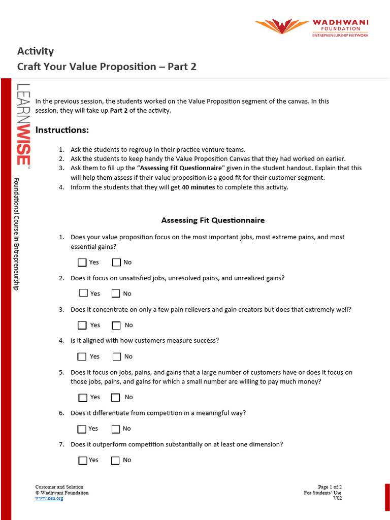 Value Proposition - II-1 | PDF | Business | Cognition Value Proposition - II-1 | PDF | Business | Cognition