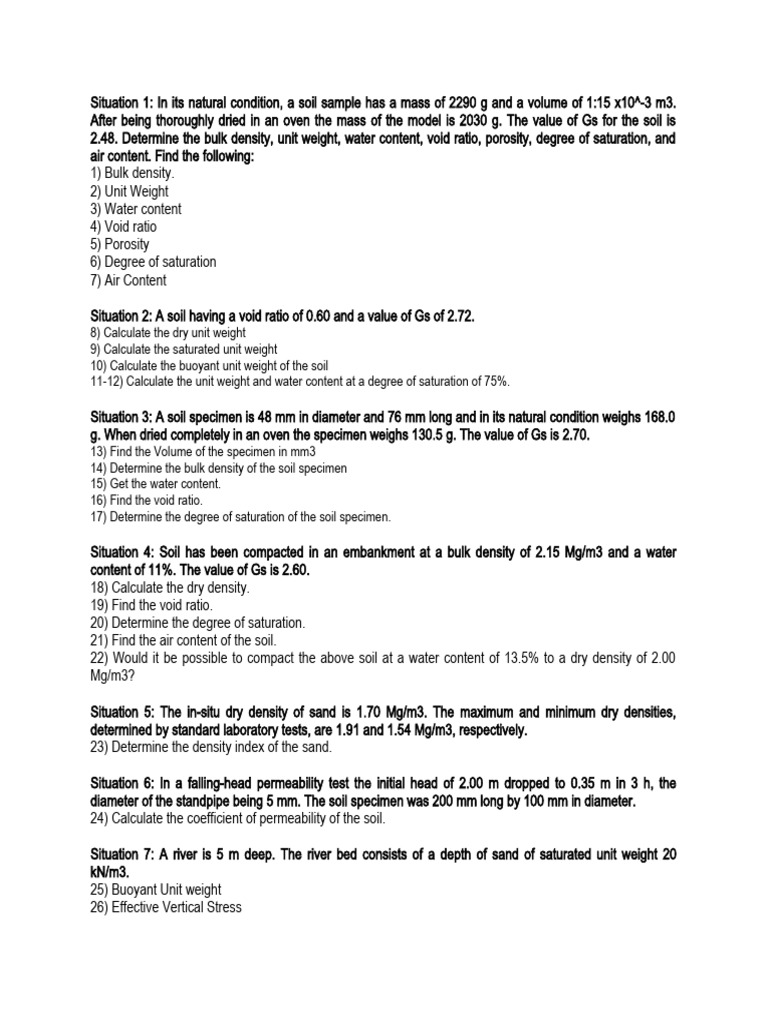100 Problems in Geotech | PDF | Soil Mechanics | Density
