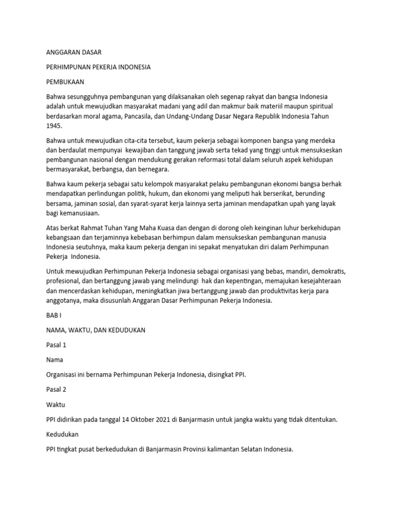 Anggaran Dasar Contoh | PDF