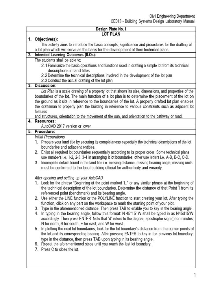 CE013 Plate 1 Lot Plan | PDF | Engineering | Angle