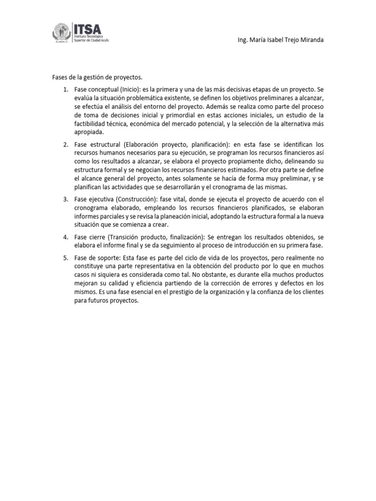 Fases De La Gestión De Proyectos Pdf