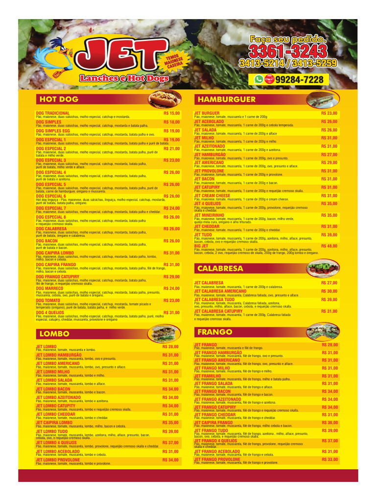 Cardapio Jet Lanches | PDF