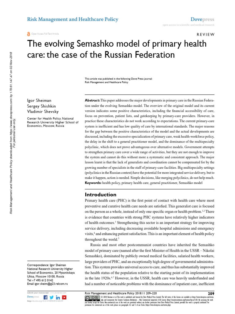 The Evolving Semashko Model of Primary Health Care | PDF