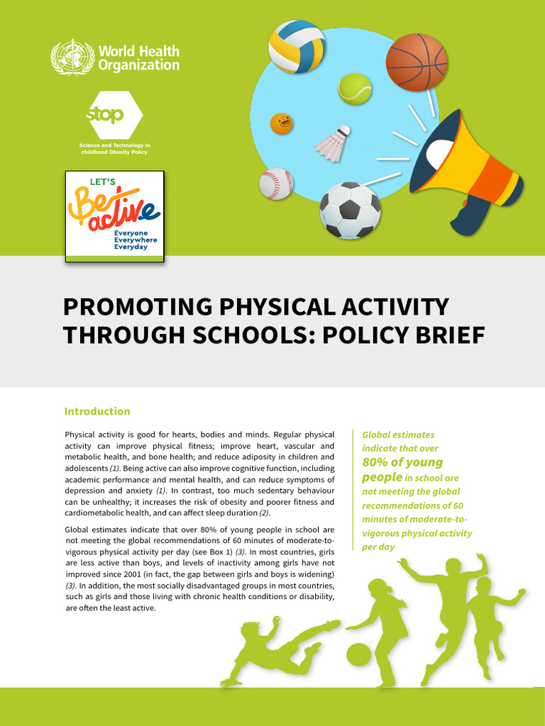 Promoting Physical Activity Through Schools: Policy Brief: 80% of Young ...